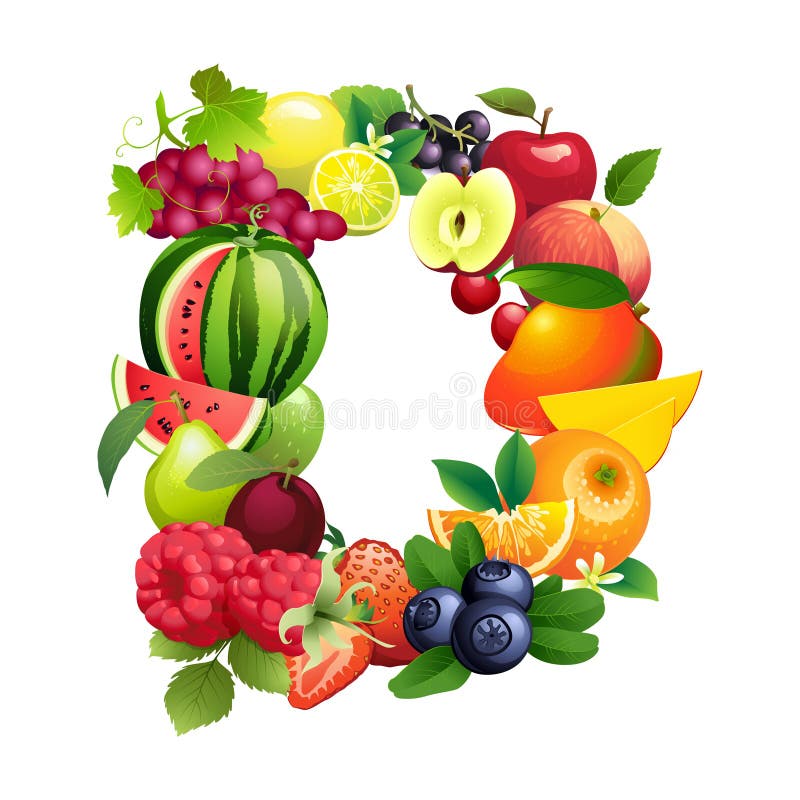 Letra D Integrada Por Diversas Frutas Con Las Hojas Ilustración del ...