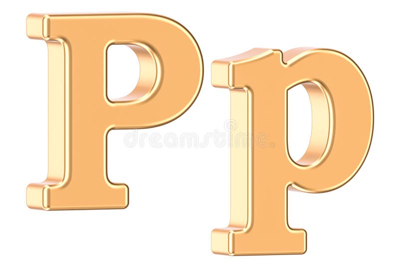 Letra De Oro Inglesa P Con Los Trazos De Pie, Representación 3D Stock ...