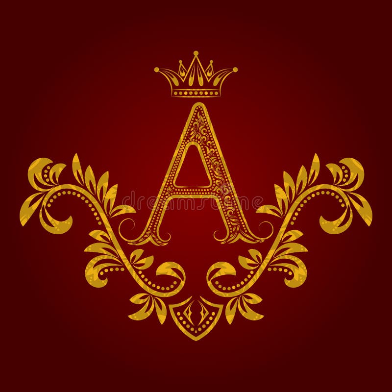 Conjunto De Monogramas Ornamentales De Oro O Letra Símbolos Heráldicos