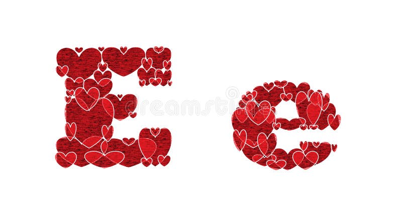 Letra E Del Alfabeto Hecha De Corazones Stock de ilustración ...