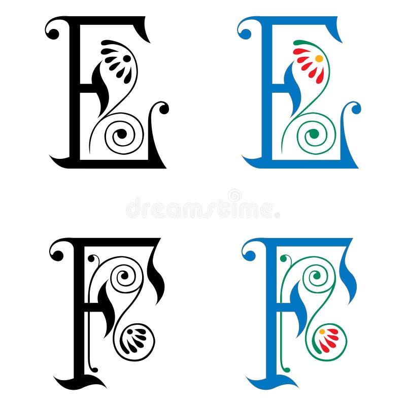 Letras E E F, Cor E Monocromático Ilustração do Vetor - Ilustração de ...