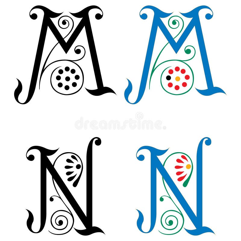 Letra M E N, Cor E Monochrome Ilustração do Vetor - Ilustração de mola ...