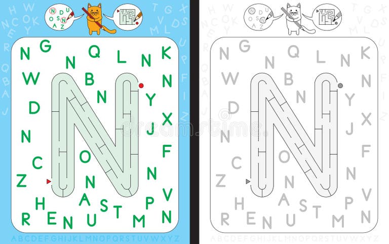 Letra N del laberinto ilustración del vector. Ilustración de trazo - 90957069
