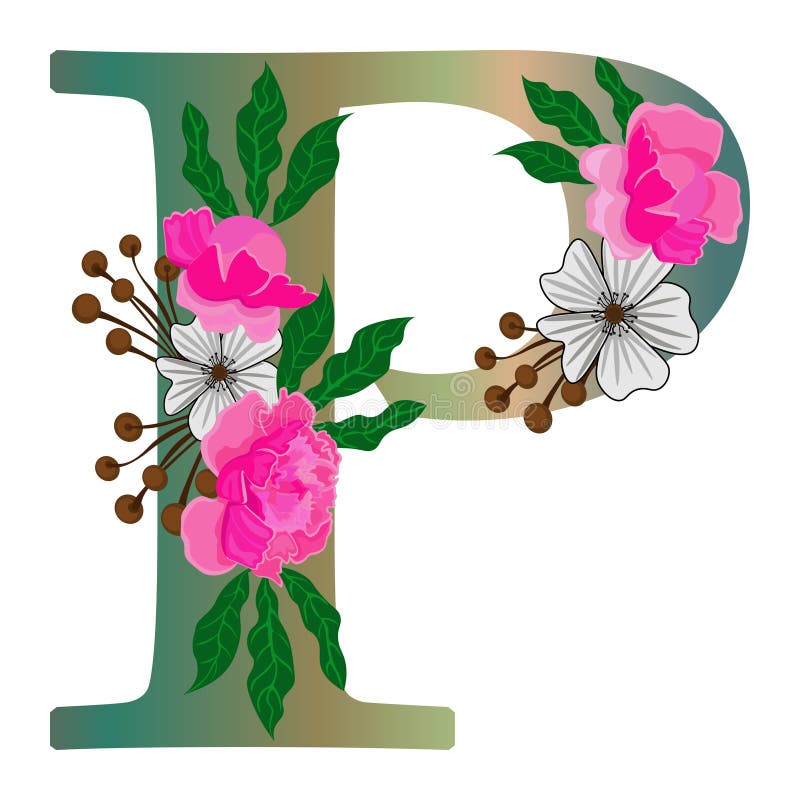 Letra P Con Flores Aisladas En Fondo Blanco. Ilustración del Vector ...
