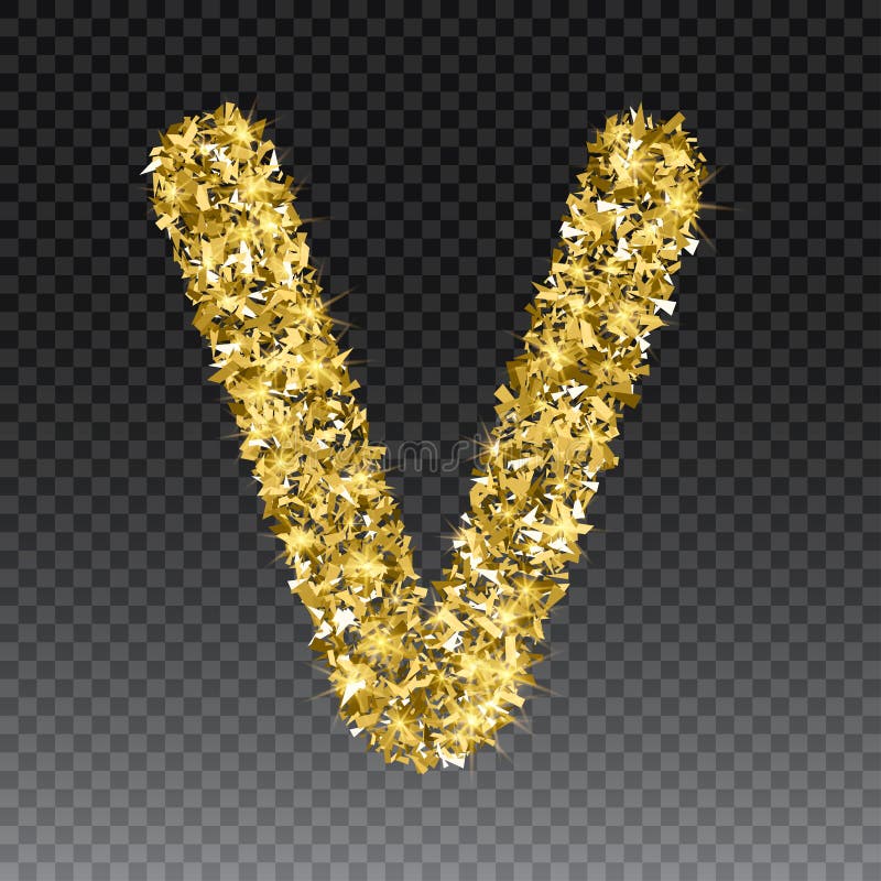 Letra Que Brilla V Del Oro Vector Las Letras De Oro Brillantes De La