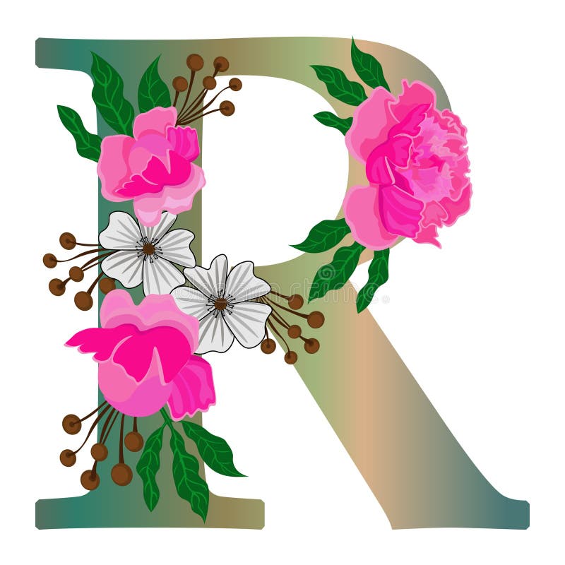 Letra R Con Flores Aisladas En Fondo Blanco. Ilustración del Vector ...