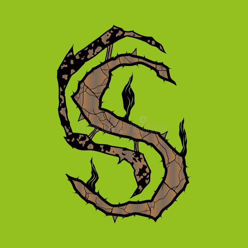 Letra Rota Con Espinas Sobre Fondo Verde. Ilustración del Vector ...