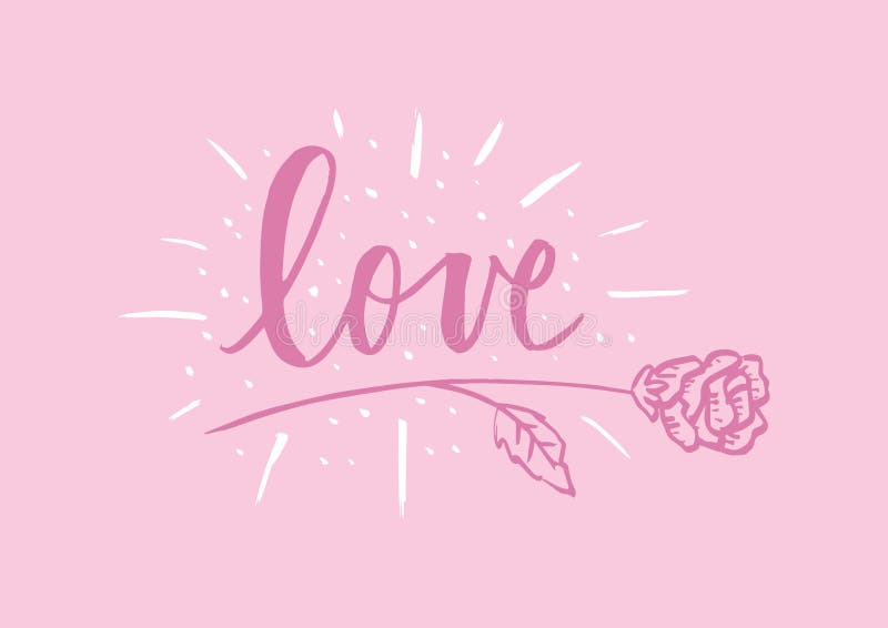 Letras De Amor Con La Flor Color De Rosa Stock de ilustración ...