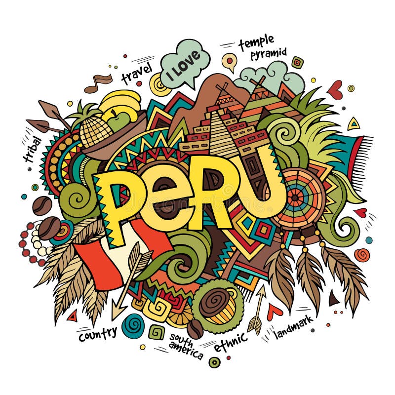 Letras De La Mano De Perú Y Elementos De Los Garabatos Ilustración del ...