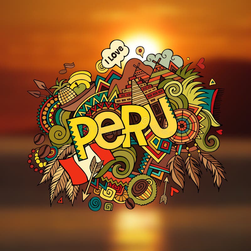 Letras De La Mano De Perú Y Elementos De Los Garabatos Ilustración del ...