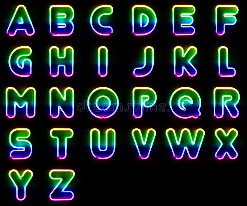 Letras de neón coloridas stock de ilustración. Ilustración de muestra ...