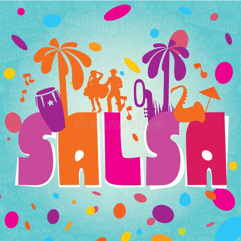 Letras Del Vector De La Salsa Con Las Siluetas De Palmas Ilustración ...