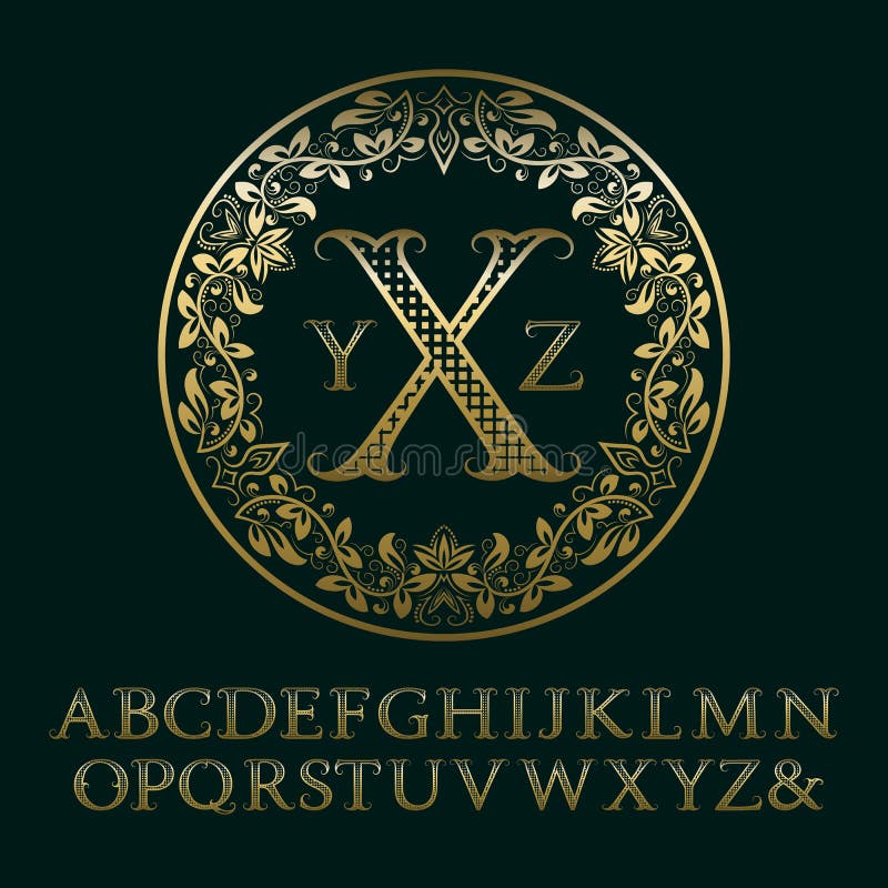 Letras Do Ouro Das Gavinhas Com Monograma Da Inicial De M Ilustração do ...