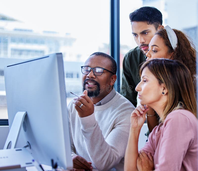 Lets All Think this through. a Group of Businesspeople Working Together ...