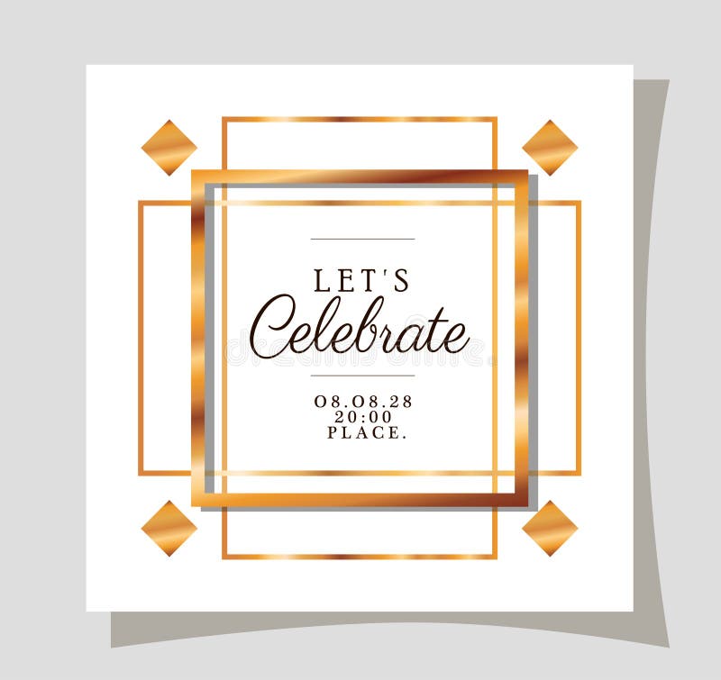 Lets Celebrate Text in Gold Frame of Wedding Invitation Vector Design ...
