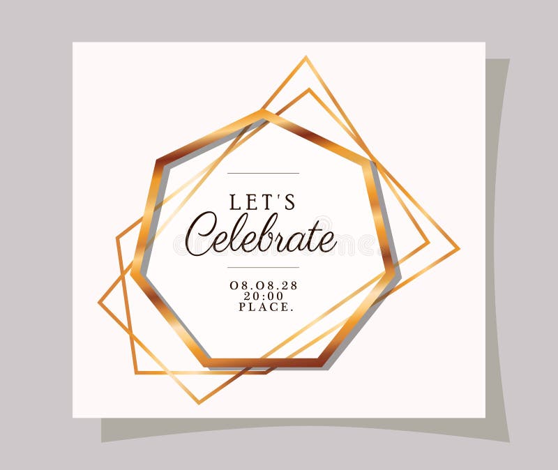 Lets Celebrate Text in Gold Frame of Wedding Invitation Vector Design ...