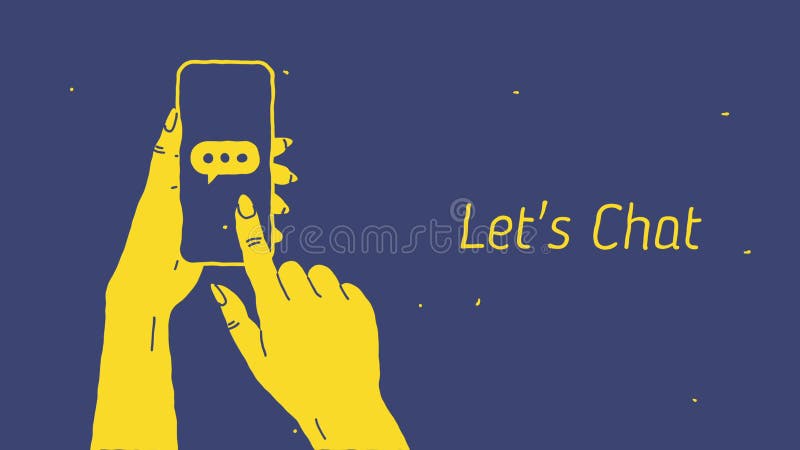 Lets Chat Composition Drawing Female Hands Holding Phone with Message ...