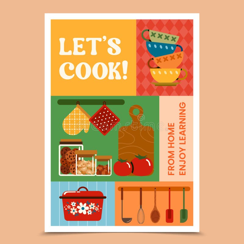 Lets Cook Flat Cartoon Illustration Poster Stock Vector - Illustration ...