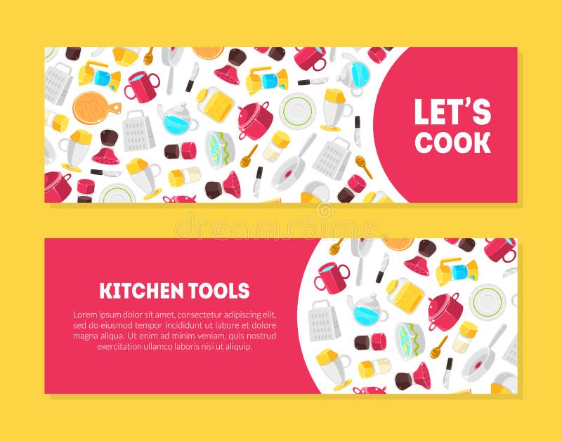 Lets Cook, Kitchen Tools Banner Templates Set with Place for Text and ...