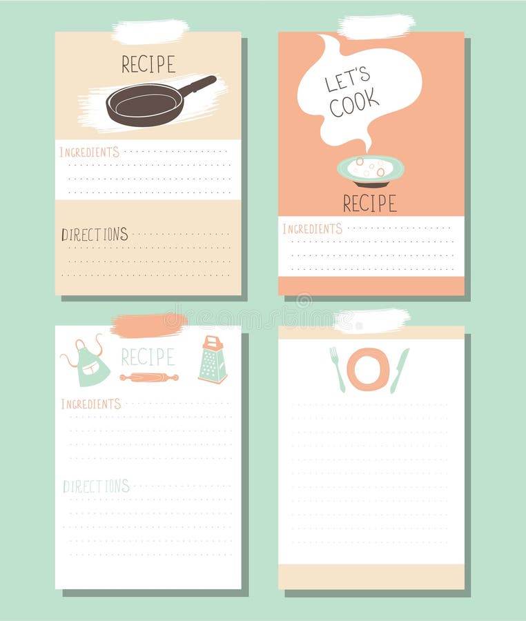 Lets Cook - recipe cards. stock vector. Illustration of frame - 177855486