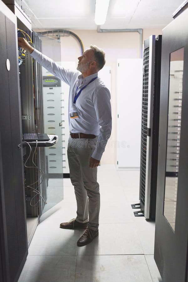 Server Room, Engineer or it Team Working Together for Programming ...