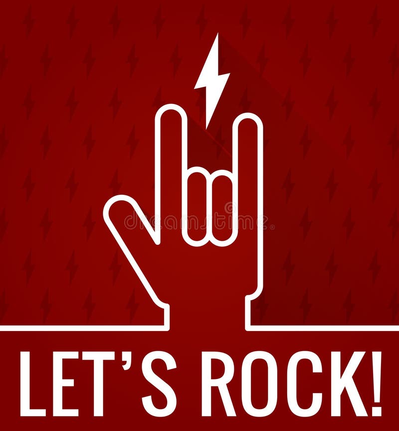 Lets Rock Music Related Poster With Skull And Hand Gesture. Vector ...