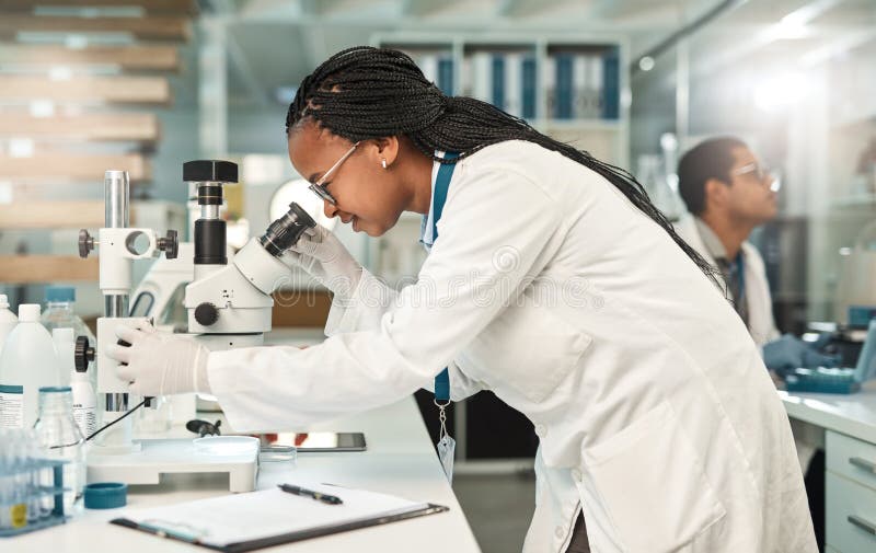 Lets Take a Closer Look. a Young Scientist Using a Microscope in a Lab ...