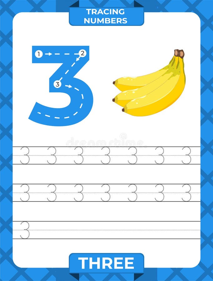 Number 3 Trace, Worksheet for Learning Numbers, Kids Learning Material ...