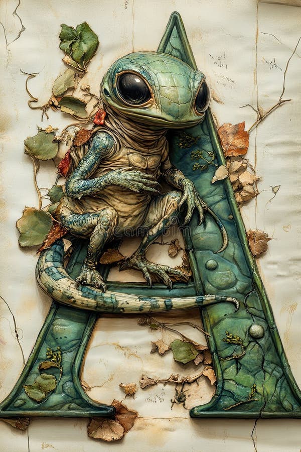 A Letter Alien, Alphabet Miniature in a Medieval Style Illustration ...