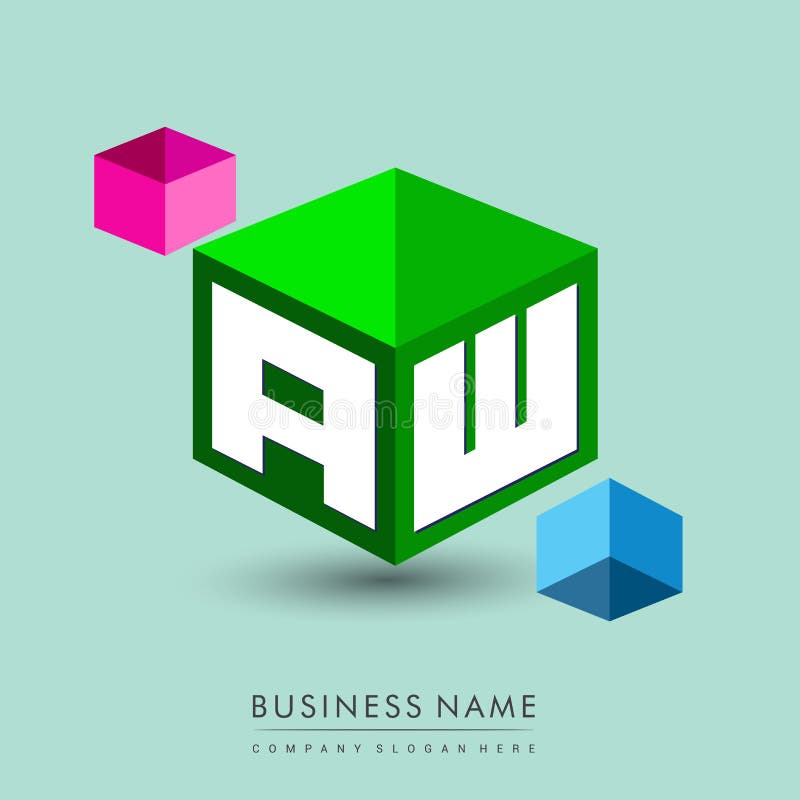 Letter AW Logo in Hexagon Shape and Green Background, Cube Logo with ...