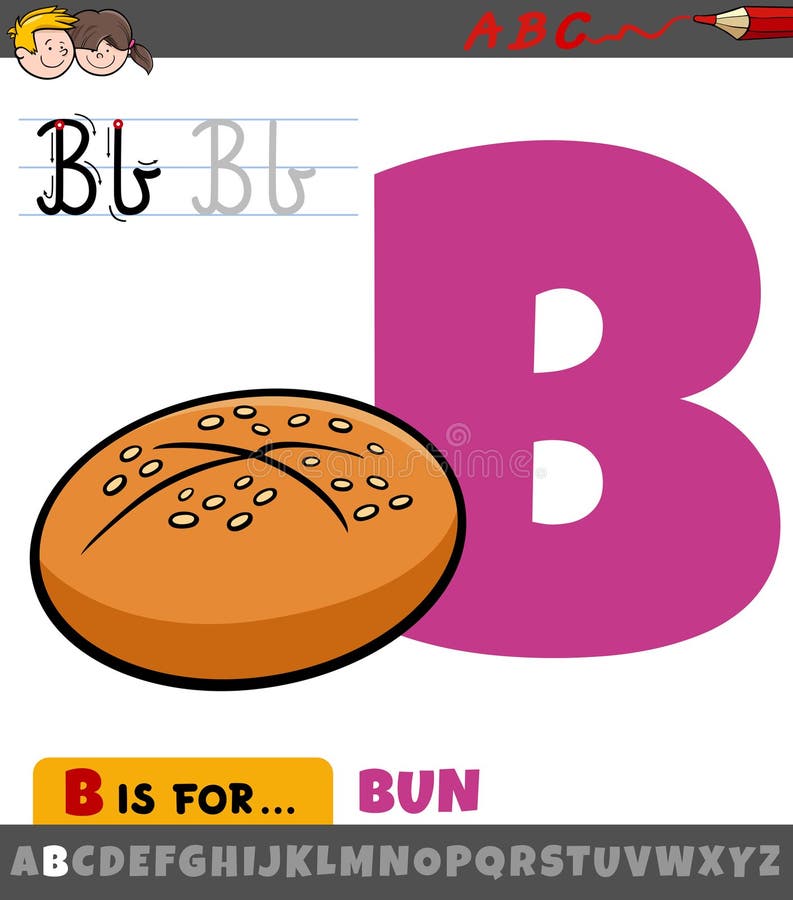 Letter B from Alphabet with Cartoon Bun Food Object Stock Vector ...