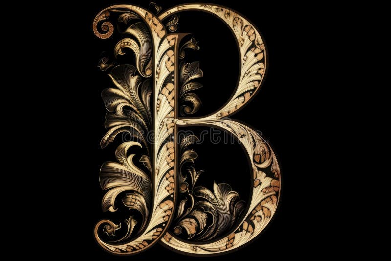 Letter B, Calligraphic Style, on Black Background Stock Image - Image ...