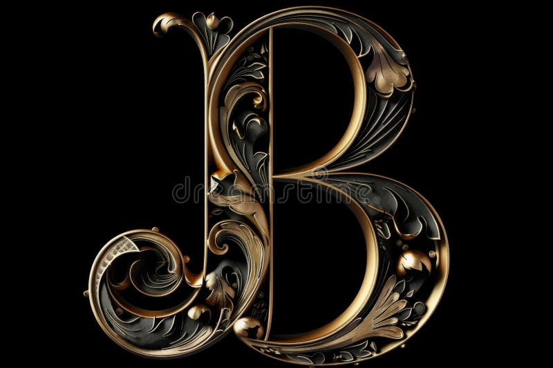 Letter B, Calligraphic Style, on Black Background Stock Photo - Image ...