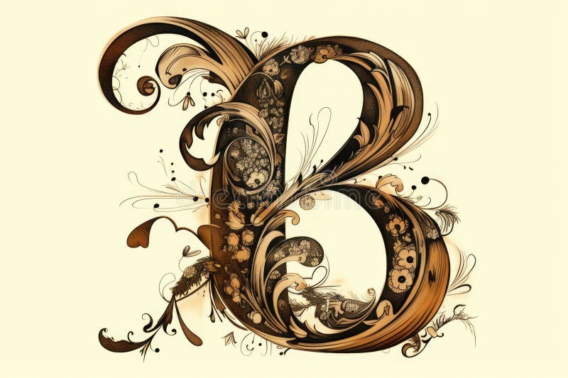 Letter B, Calligraphic Style, on White Background Stock Illustration ...