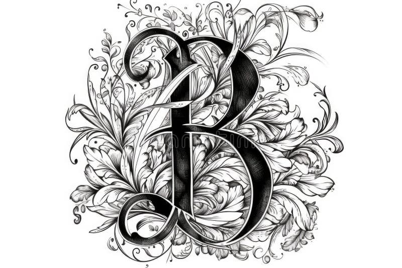 Letter B, Calligraphic Style, on White Background Stock Photo - Image ...