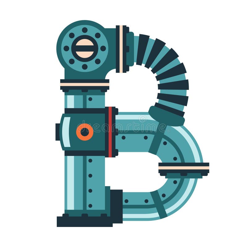 Letter B Depicted with Various Industrial Pipes and Robotic Components ...