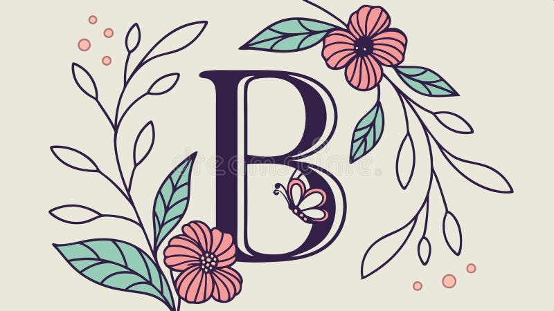 Letter B Floral Wreath, Initial and Decorative Monogram Design Vector ...