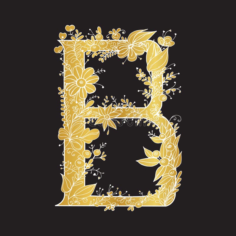 Letter B in Gold Color on a Black Background Stock Illustration ...