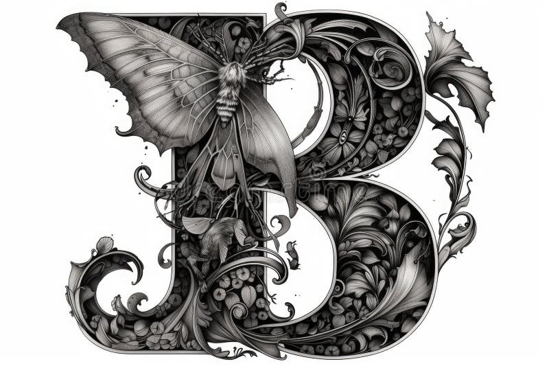 Letter B, Gothic Style, on White Background Stock Photo - Image of ...