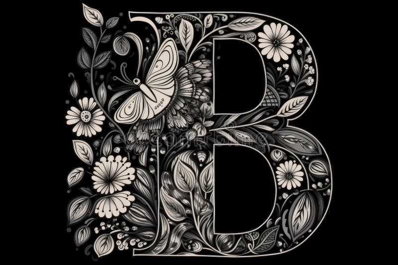 Letter B, Hand-drawn Doodle Style, on Black Background Stock Image ...