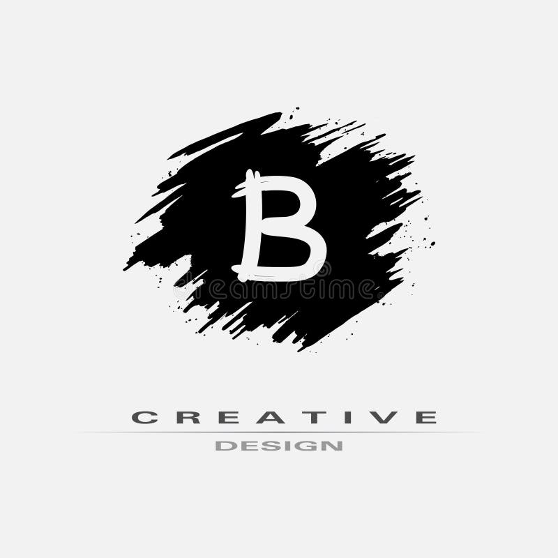 Letter B Logo with Brush Stroke and Splatter Elements. Handwritten ...