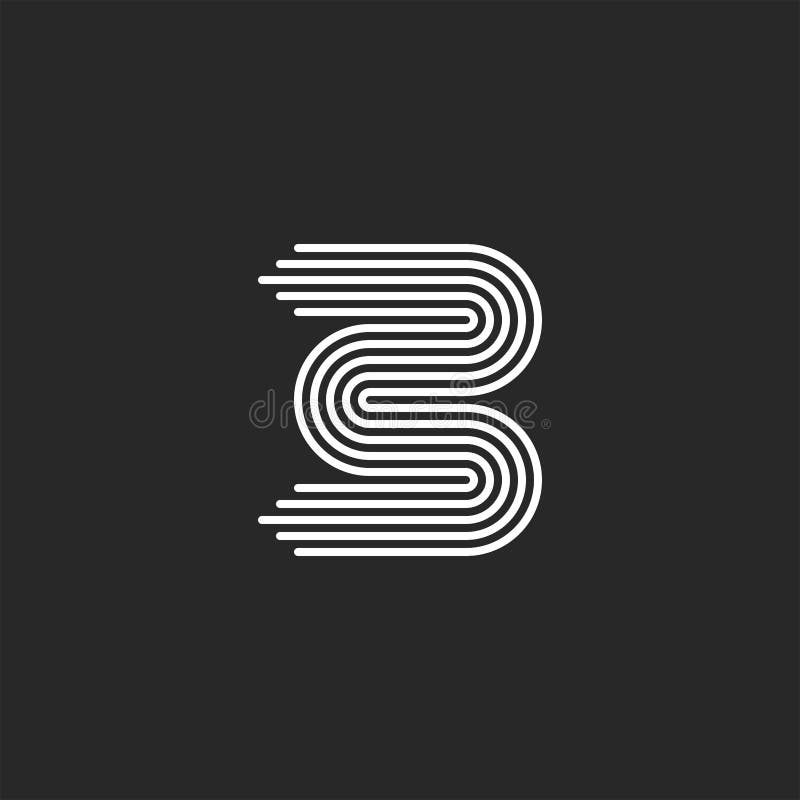Letter B Logo Monogram Initial, Smooth Parallel Thin Lines, Curved ...