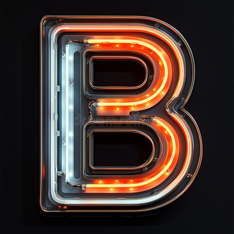Letter B Made from Neon Light, B, Gray and Orange Neon, Illuminated ...