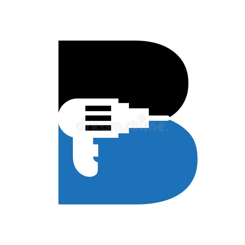 Letter B Manufacturing Construction Logo Design Concept with Drill ...