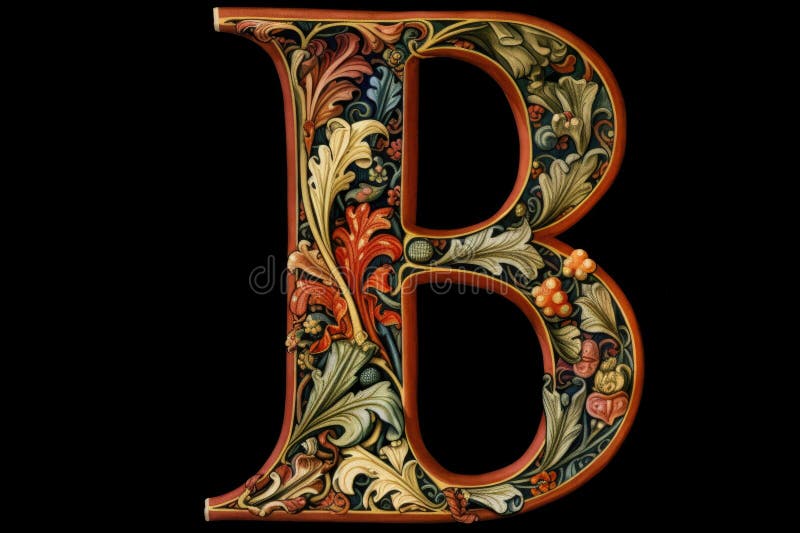 Letter B, Medieval Manuscript Style, on Black Background Stock ...