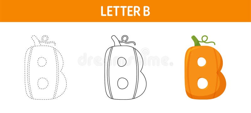 Letter B Pumpkin Tracing and Coloring Worksheet for Kids Stock Vector ...