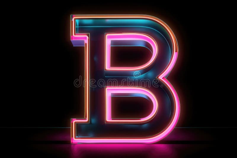 Letter B, Retro 80s Neon Style, on Black Background Stock Illustration ...