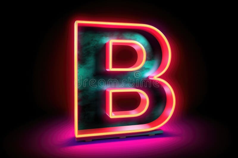 Letter B, Retro 80s Neon Style, on White Background Stock Illustration ...