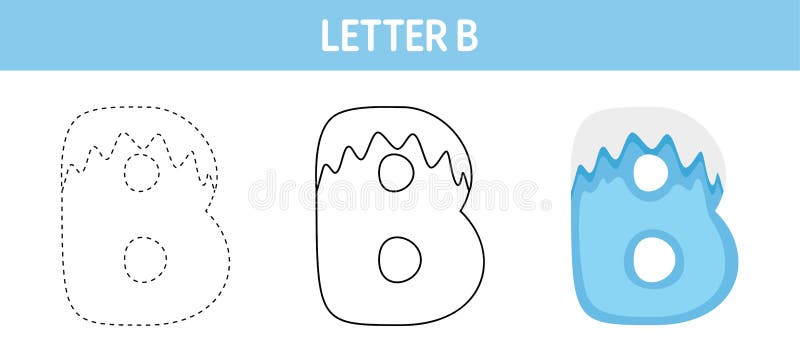 Letter B Snow Tracing and Coloring Worksheet for Kids Stock Vector ...