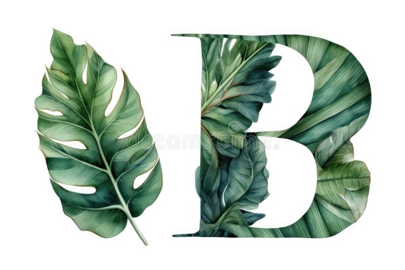 Letter B, from Tropical Leaves, on White Background Stock Image - Image ...